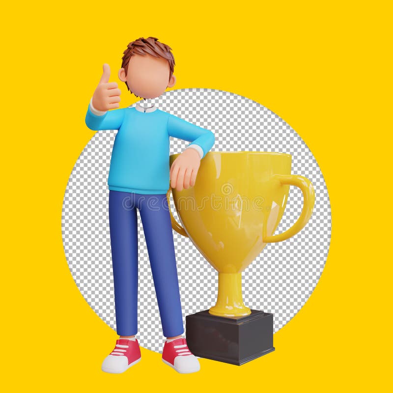 3d Illustration Cute Boy Happy Jump Holding a Trophy Stock Image ...