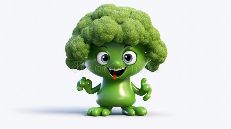 3d Cute Broccoli Pixar Simple White Background , Generative Ai Stock ...