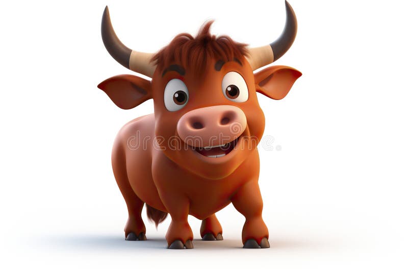 3d Cute Cartoon Bull Character Stock Illustration - Illustration of ...