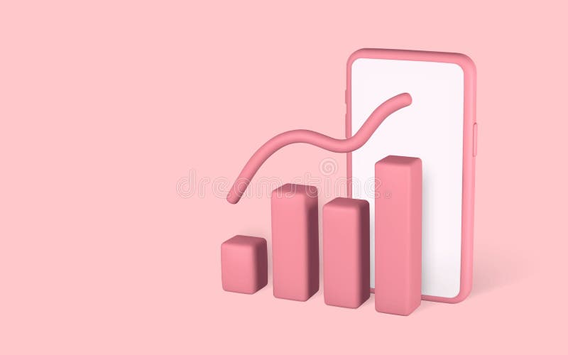 3D Cute Cartoon Mobile Smart Phone with Statistics Finance Chart Graph ...