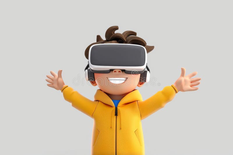 3d Cute Cartoonish Boy Wearing VR Glasses Stock Illustration ...