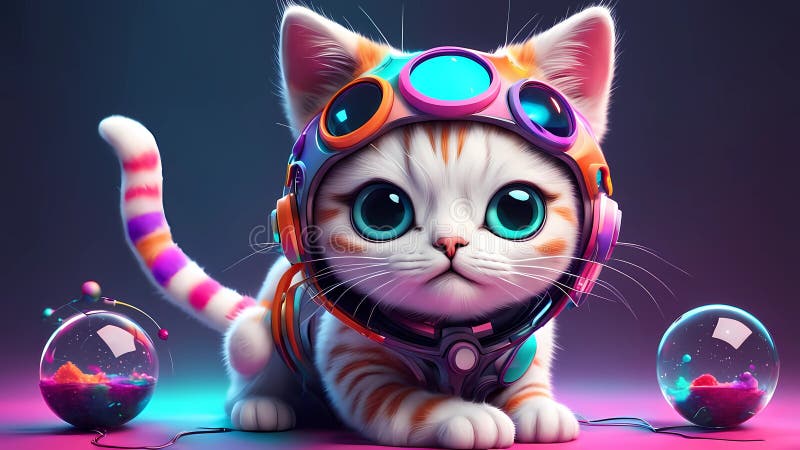 3D Cute Cat with Full of Colors and Futuristic Stock Illustration ...