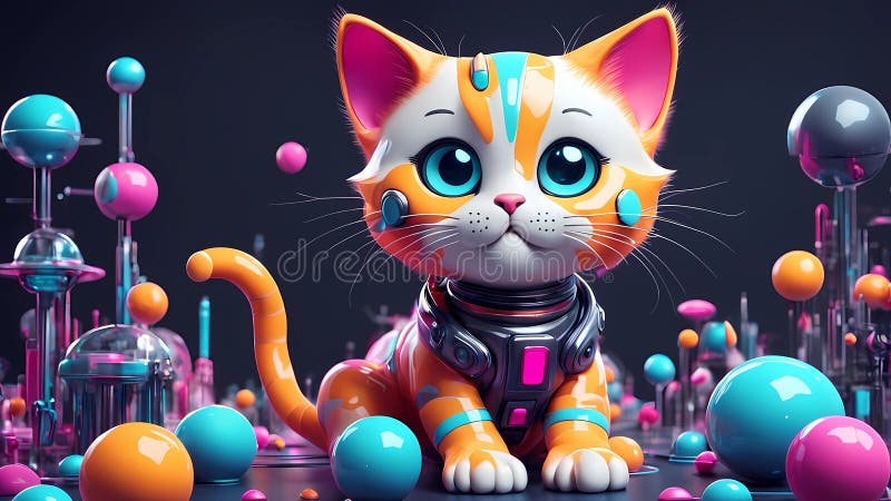 3D Cute Cat with Full of Colors and Futuristic Stock Illustration ...