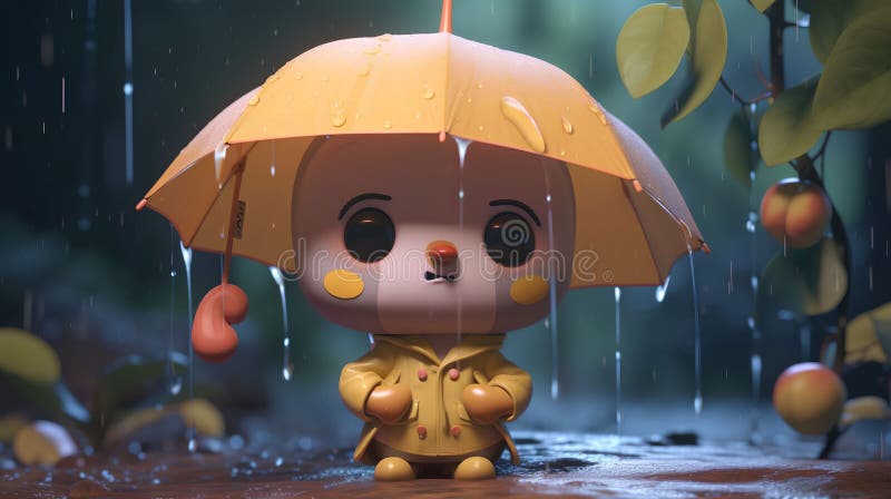 3D Cute Character in Rainy Season, Image Ai Generated Stock ...