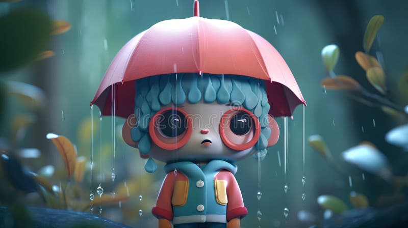 3D Cute Character in Rainy Season, Image Ai Generated Stock ...