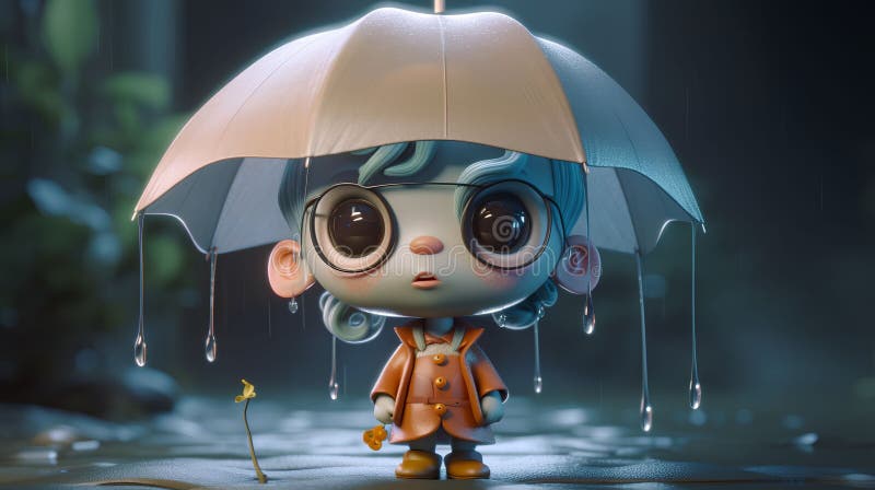 3D Cute Character in Rainy Season, Image Ai Generated Stock ...