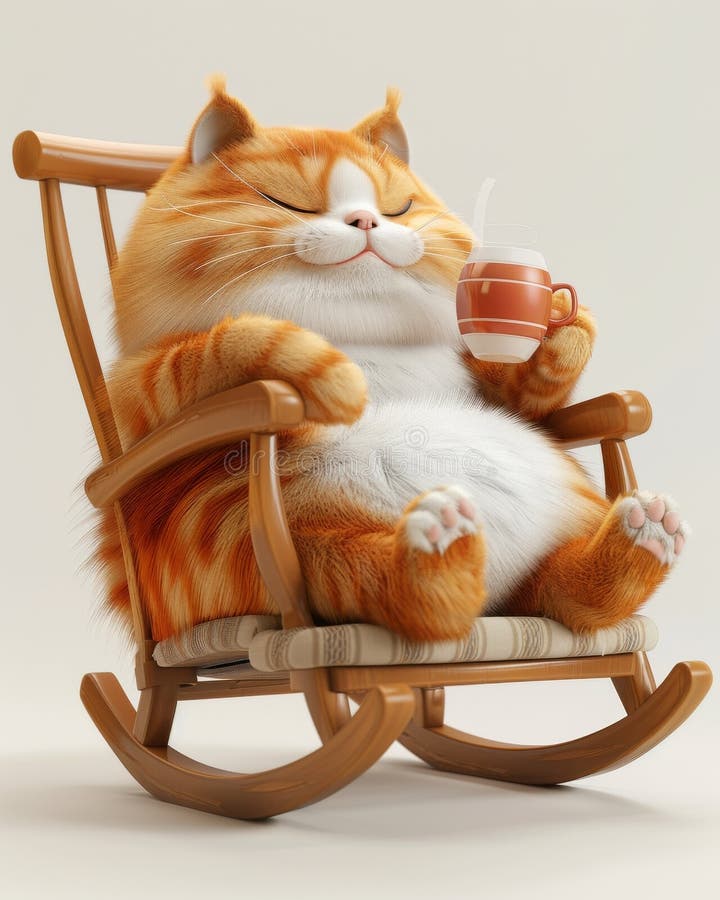Cute Chubby Fluffy Cat with a Contented Expression Sitting and Chilling ...