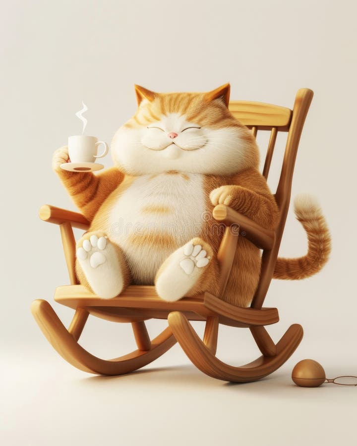 Cute Chubby Fluffy Cat with a Contented Expression Sitting and Chilling ... Cute Chubby Fluffy Cat with a Contented Expression Sitting and Chilling ...