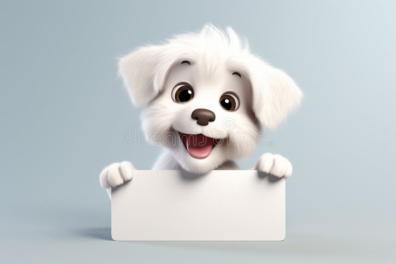 3D Cute Dog Delivers a Message on a Blank Sign Stock Illustration ...