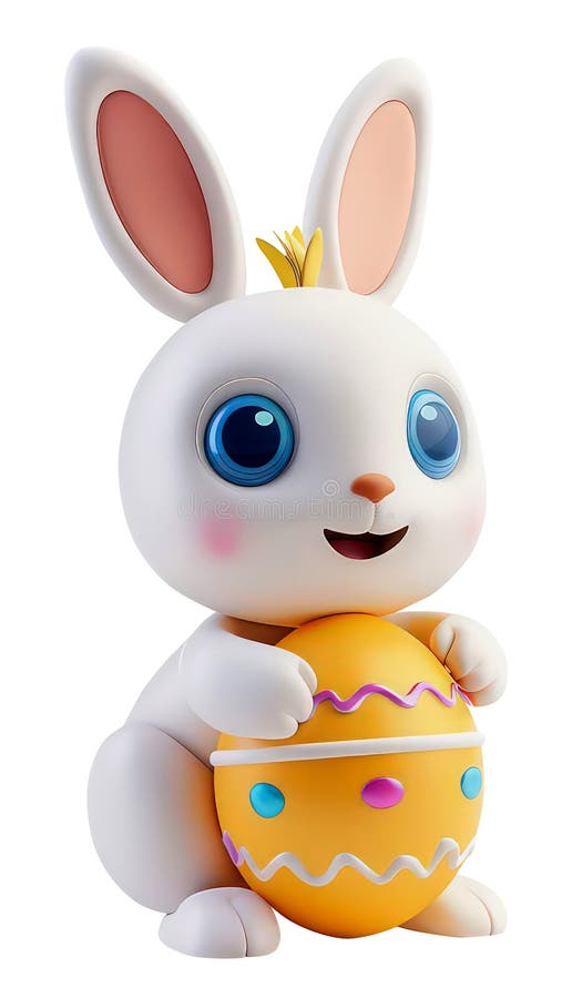 3d Cute Easter Bunny with Easter Egg. Cartoon Minimalistic Illustration ...