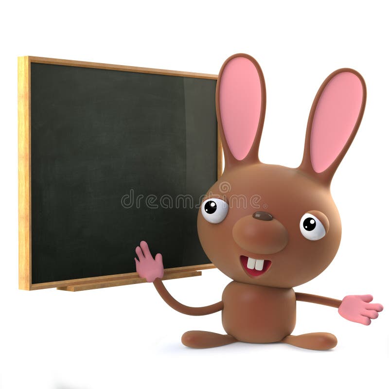 3d Cute Easter Bunny Rabbit Stands at the Blackboard Stock Illustration ...