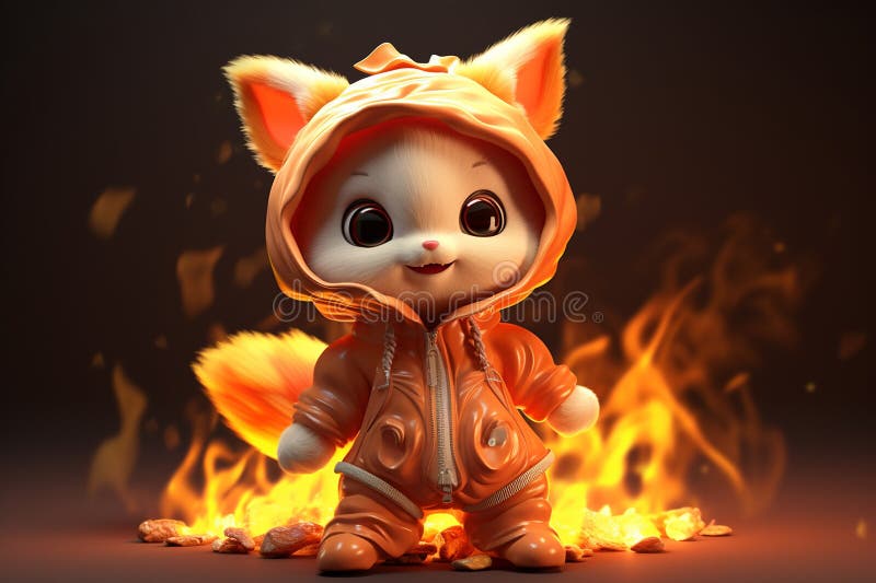 3D Cute Fire Character Ignites Joy and Warmth Stock Illustration ...