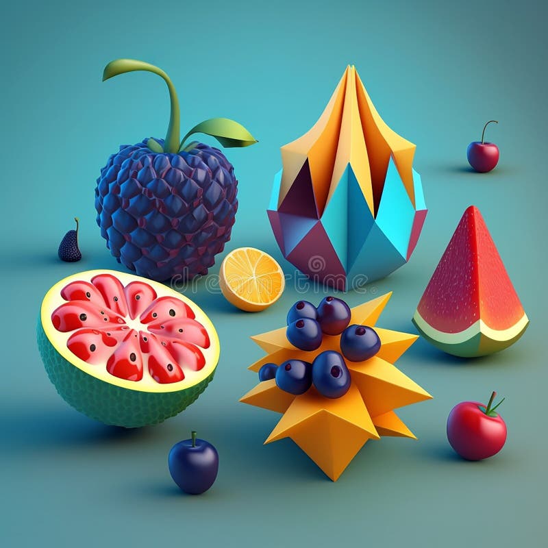 3d Cute Fruits Sweets Together on Floor 3D Render Stock Illustration ...