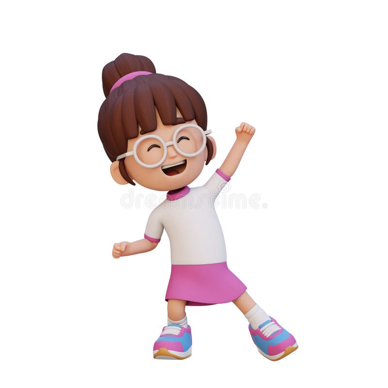 3D cute girl in happy pose stock photo. Illustration of celebrate ...