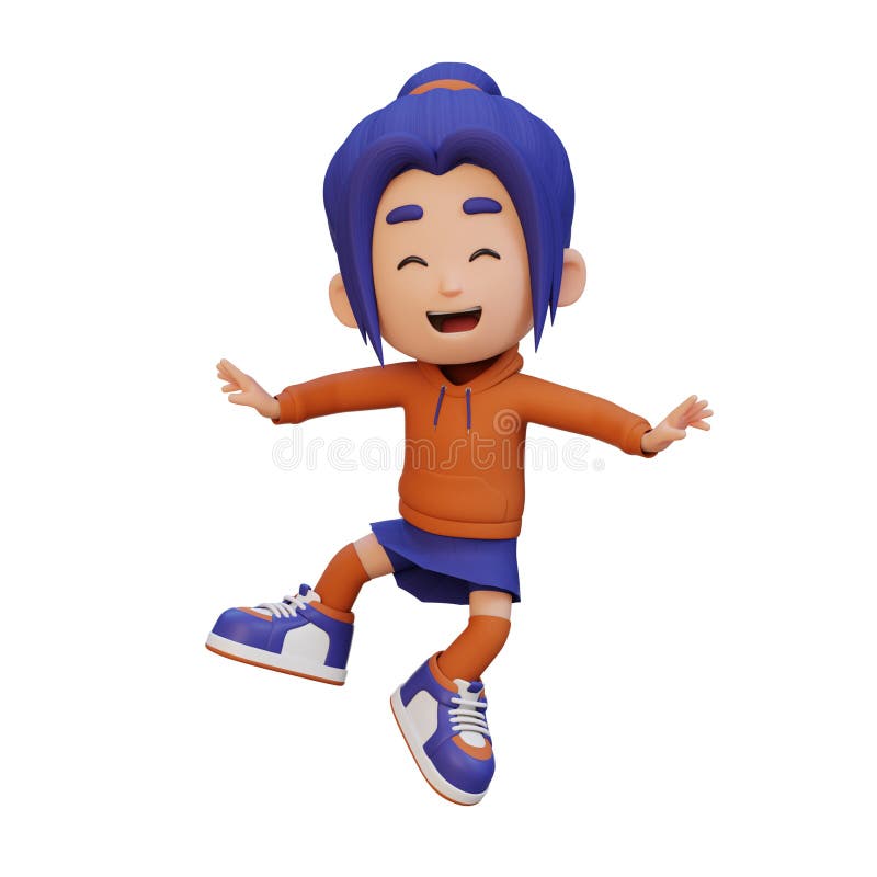 3D Cute Girl in Jumping Pose Stock Photo - Illustration of jump ...