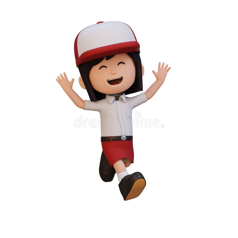 3D Cute Girl in Jumping Pose Stock Photo - Illustration of fantasy ...