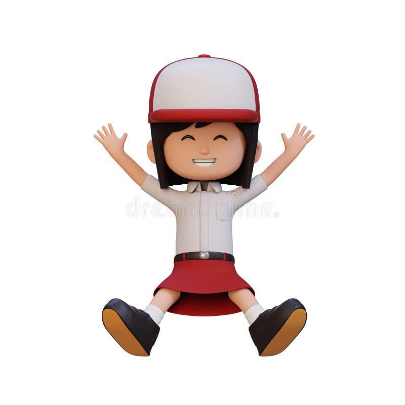 3D Cute Girl in Jumping Pose Stock Image - Illustration of male, funny ...