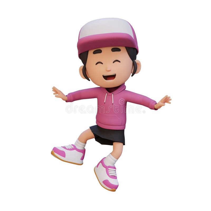3D Cute Girl in Jumping Pose Stock Photo - Illustration of student ...