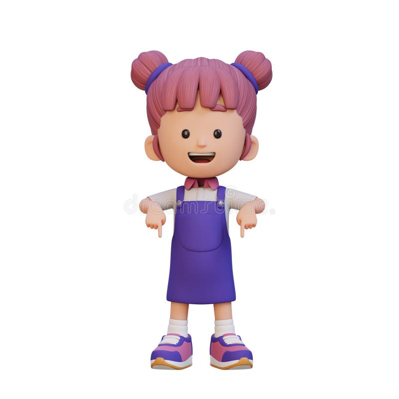3D Cute Girl Pointing Hand To Bottom Stock Photo - Illustration of ...