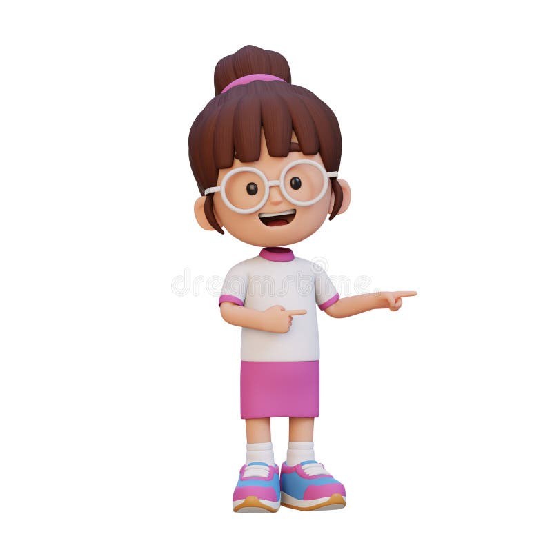 3D Cute Girl Pointing Hand To the Side Stock Illustration ...