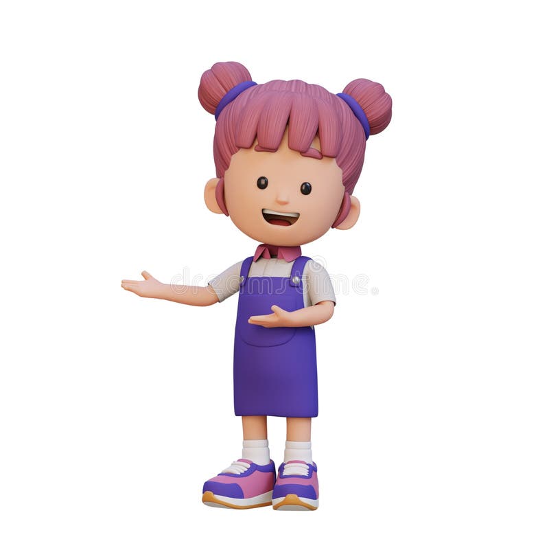 3D Cute Girl Presenting Pose Stock Photo - Illustration of little ...