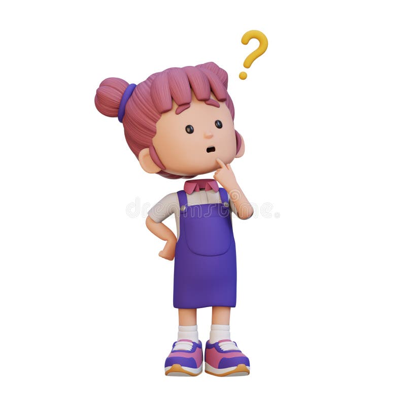 3D Cute Girl Thinking Clueless Stock Image - Illustration of confuse ...