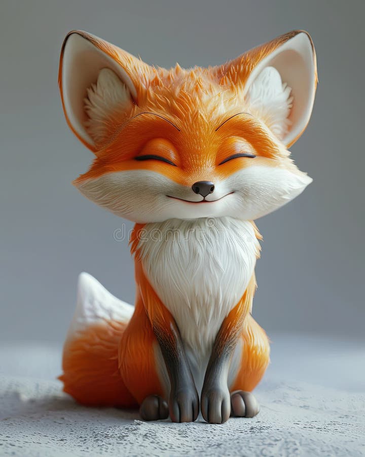 3D Cute and Happy Baby Fox. Generative AI. Stock Illustration ...