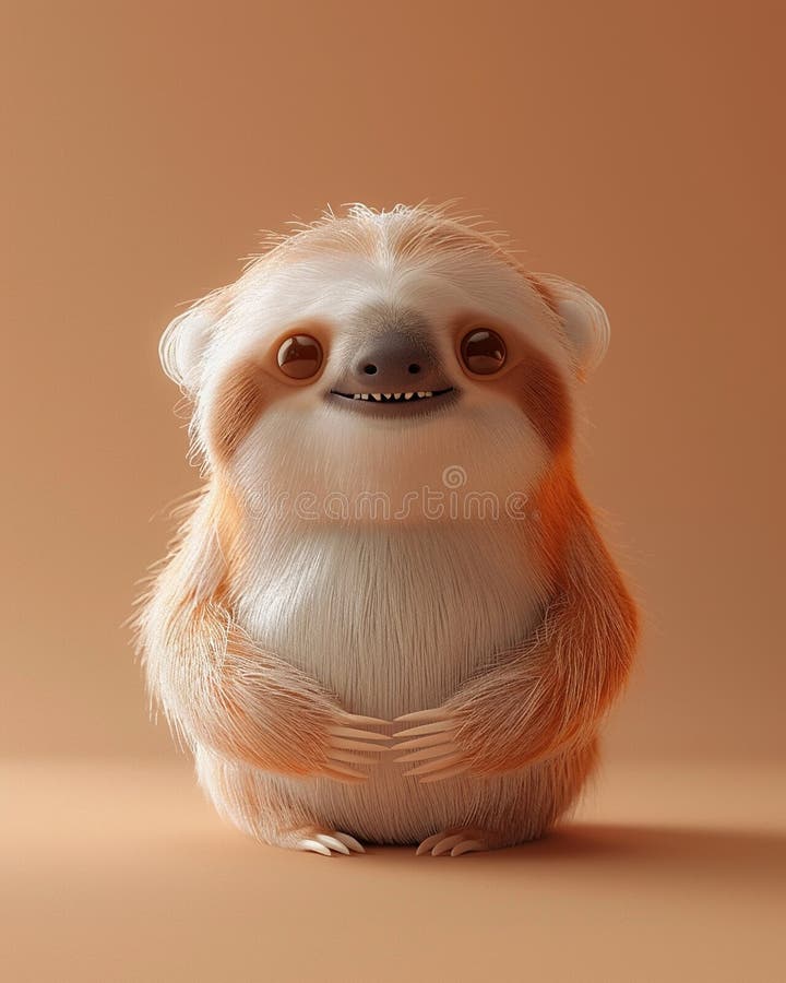 3D Cute and Happy Baby Sloth. Generative AI. Stock Illustration ...