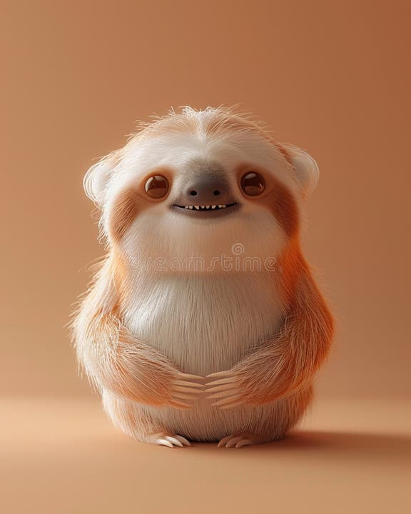 3D Cute and Happy Baby Sloth. Generative AI. Stock Illustration ...