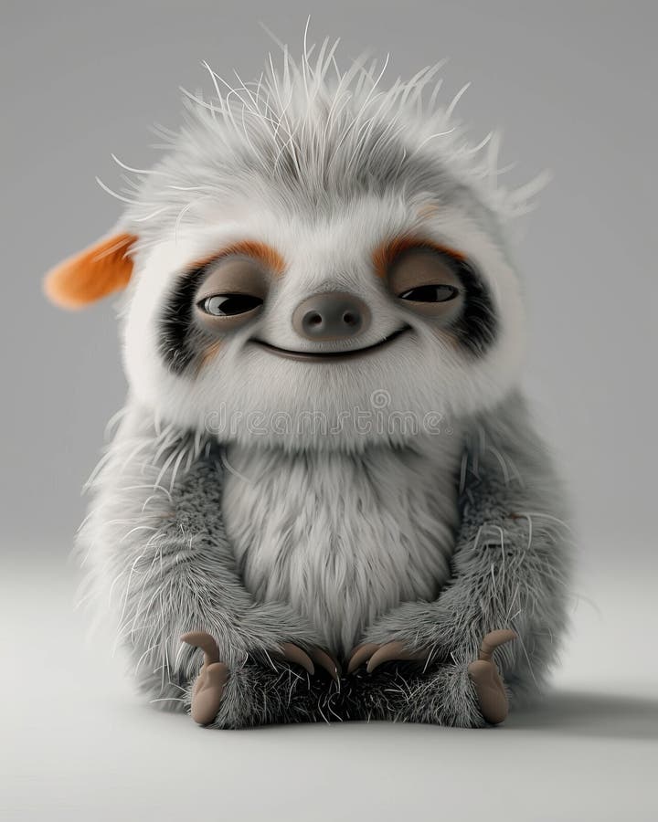 3D Cute and Happy Baby Sloth. Generative AI. Stock Illustration ...