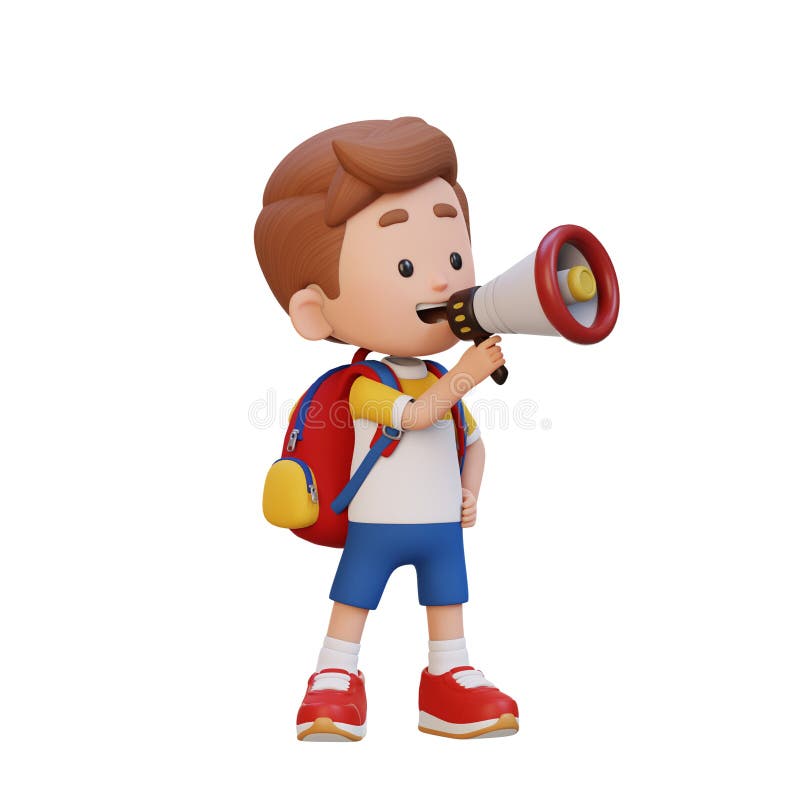 3D Cute Kid Character Talking on Megaphone Stock Photo - Illustration ...