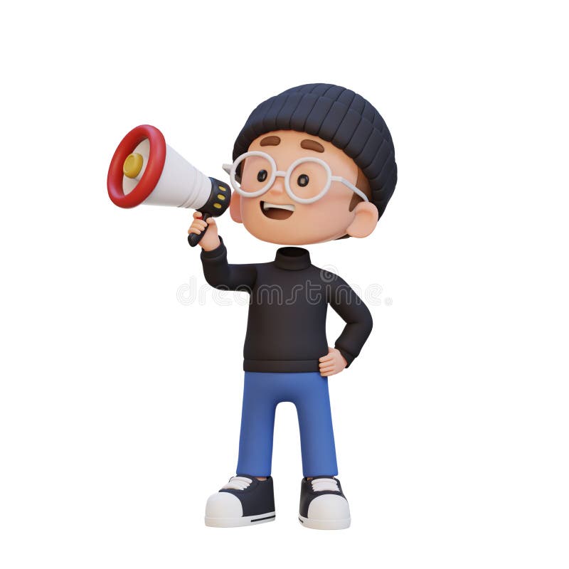 3D Cute Kid Character Talking on Megaphone Stock Photo - Illustration ...