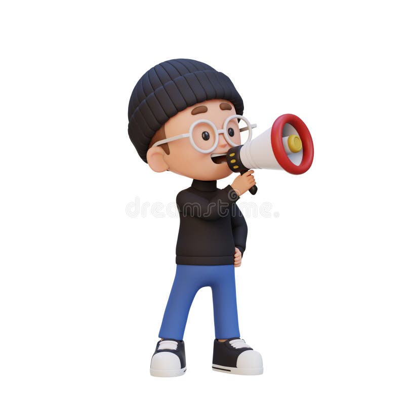 3D Cute Kid Character Talking on Megaphone Stock Image - Illustration ...