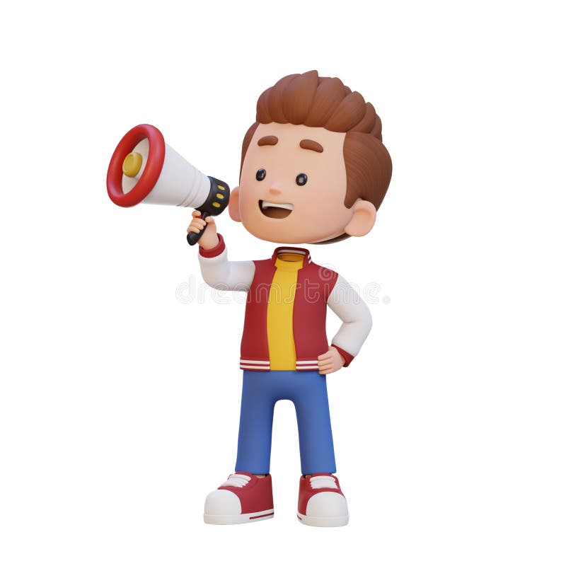 3D Cute Kid Character Talking on Megaphone Stock Photo - Illustration ...