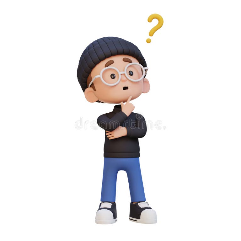 3D Cute Kid Thinking Clueless Stock Image - Illustration of positive ...