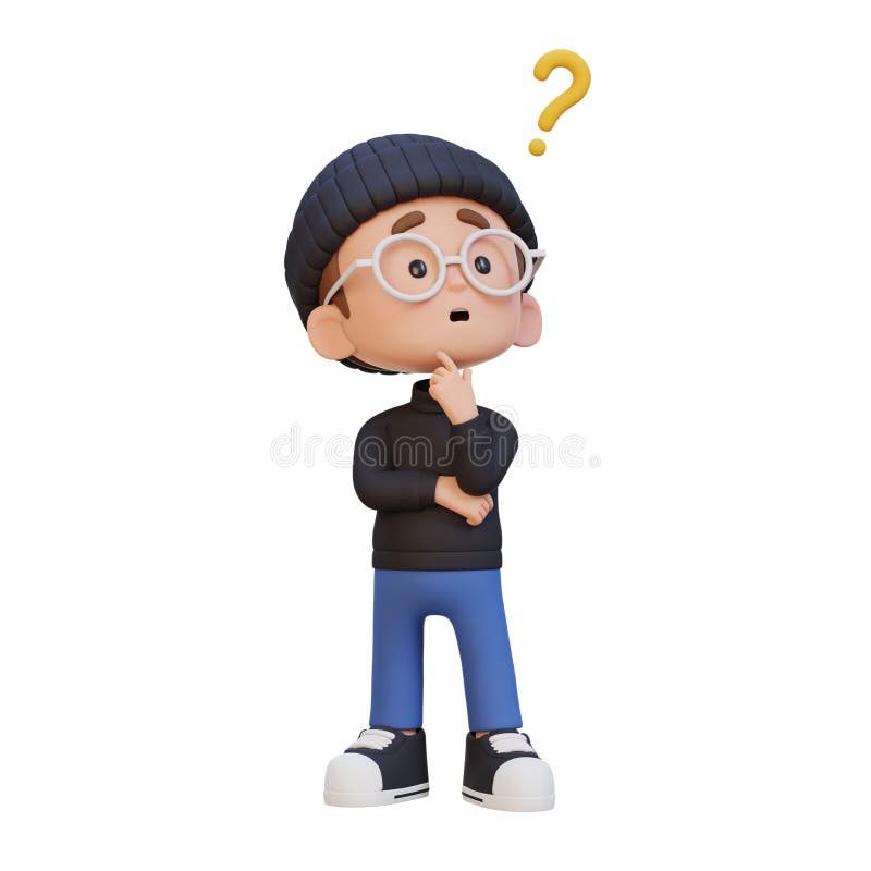 3D Cute Kid Thinking Clueless Stock Photo - Illustration of imagine ...