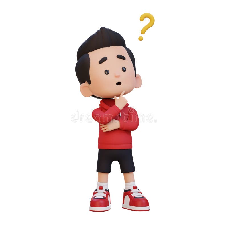 3D Cute Kid Thinking Clueless Stock Image - Illustration of guess, idea ...