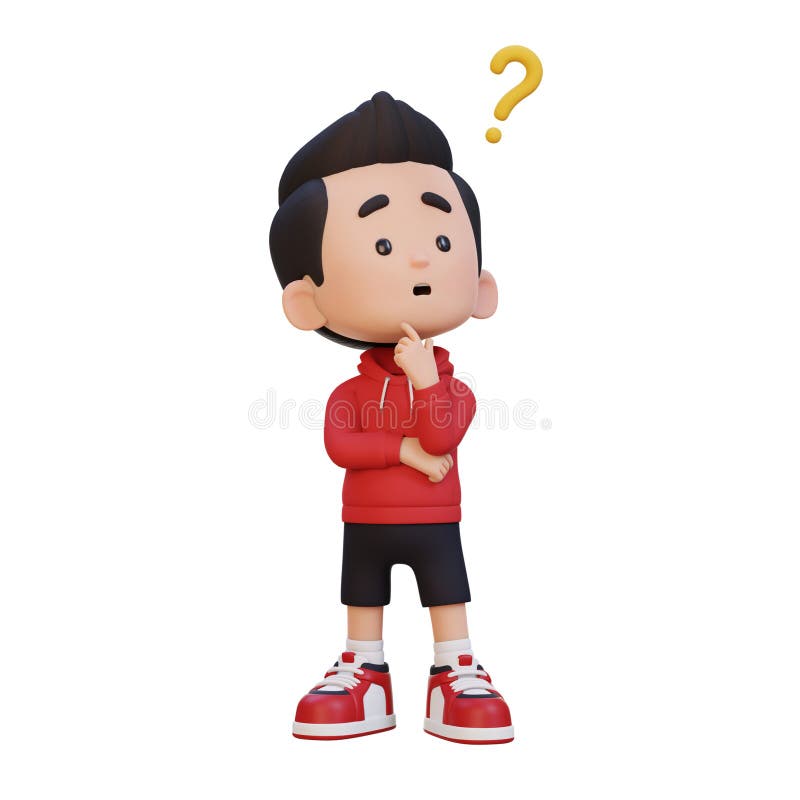 3D Cute Kid Thinking Clueless Stock Image - Illustration of rendering ...