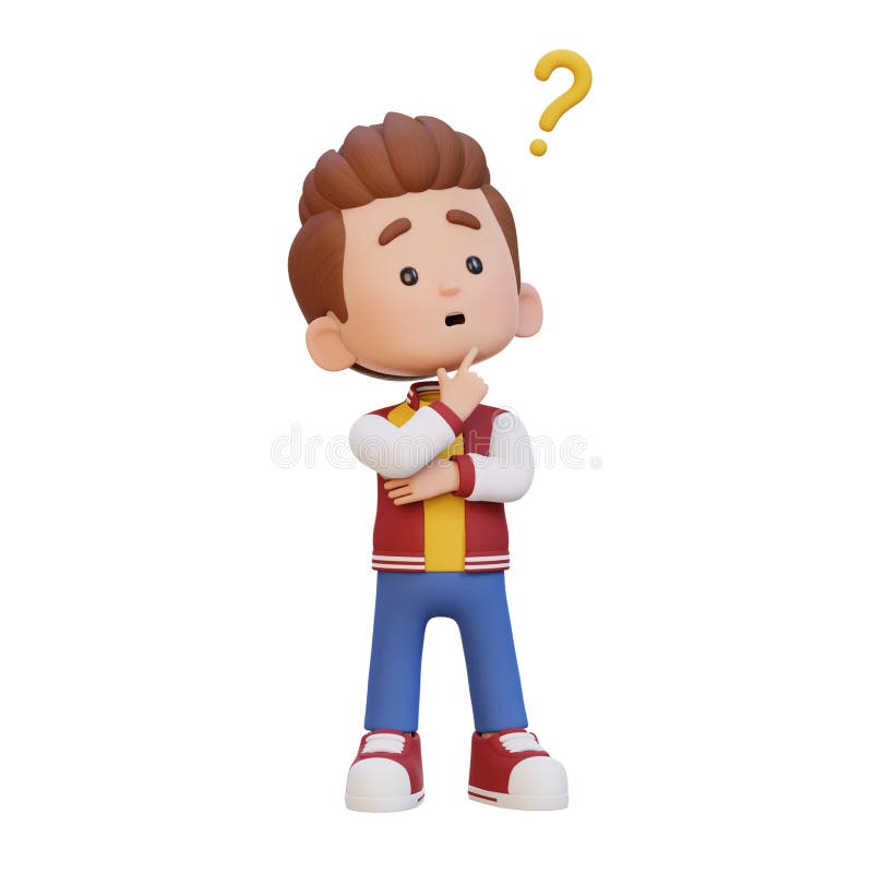 3D Cute Kid Thinking Clueless Stock Photo - Illustration of curious ...