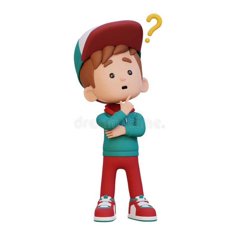 3D Cute Kid Thinking Clueless Stock Image - Illustration of cartoon ...