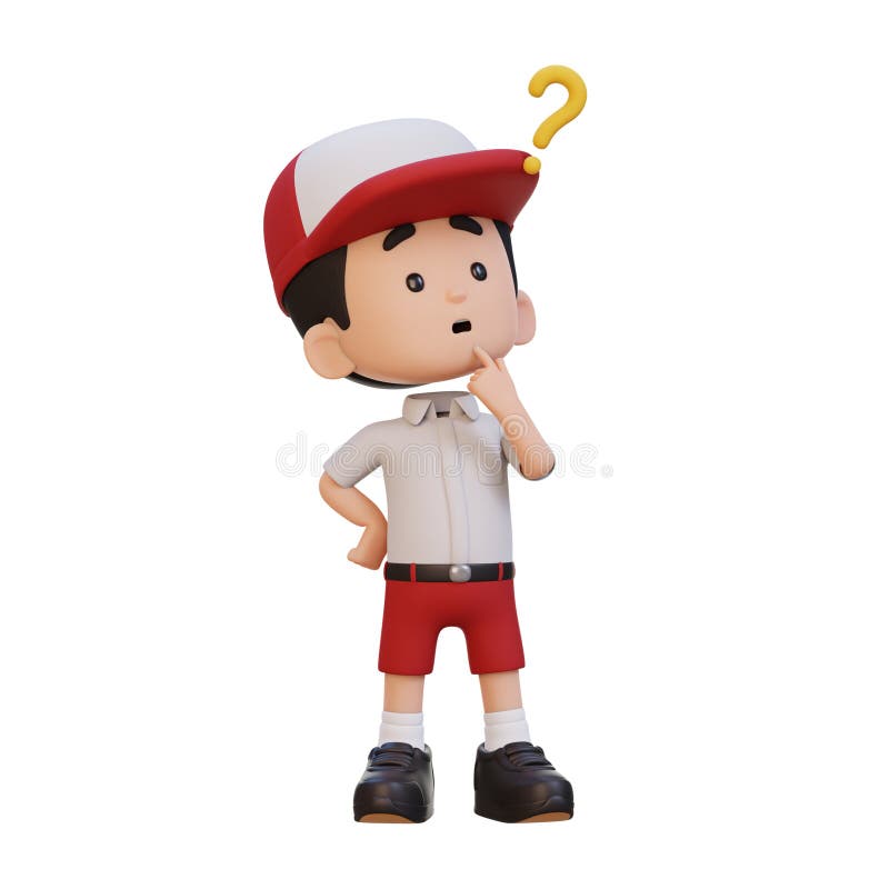 3D Cute Kid Thinking Clueless Stock Image - Illustration of idea ...