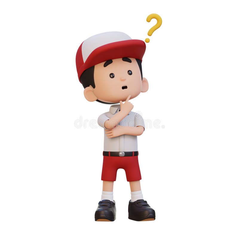 3D Cute Kid Thinking Clueless Stock Photo - Illustration of cheerful ...