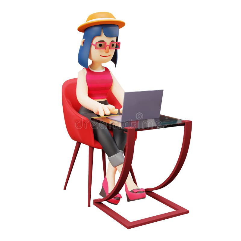 3D Cute Lady Cartoon Design Holding a Big Umbrella Stock Illustration ...