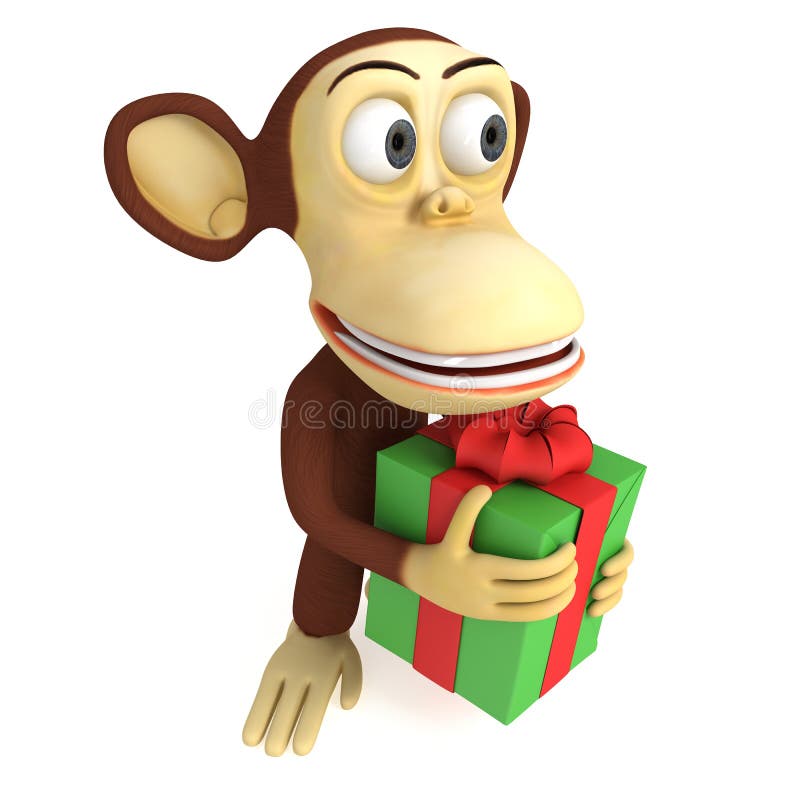 3d cute monkey with gift stock illustration. Illustration of celebrate ...