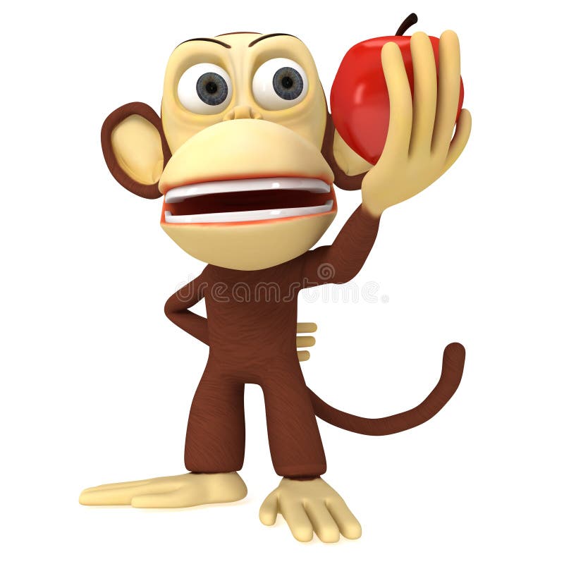 3d Cute Monkey with Red Apple Stock Illustration - Illustration of monk ...