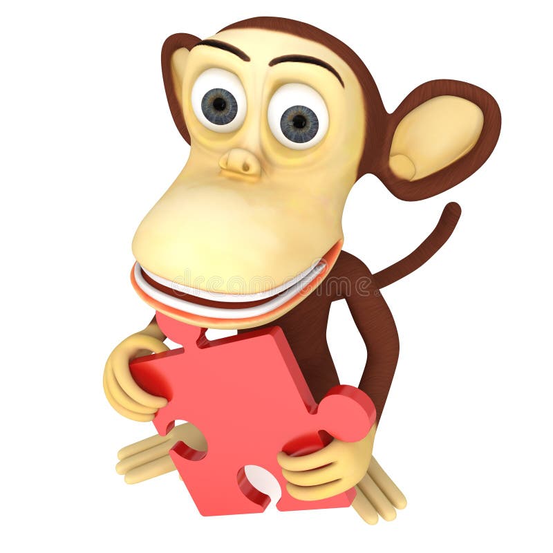 3d Cute Monkey with Red Puzzle Stock Illustration - Illustration of ...