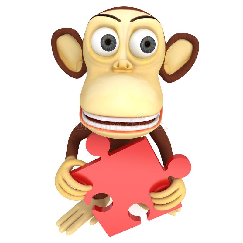 3d Cute Monkey with Red Puzzle Stock Illustration - Illustration of ...