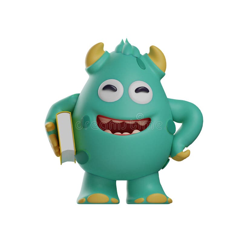 3D Cute Monster Cartoon Design Holding a Book Stock Illustration ...