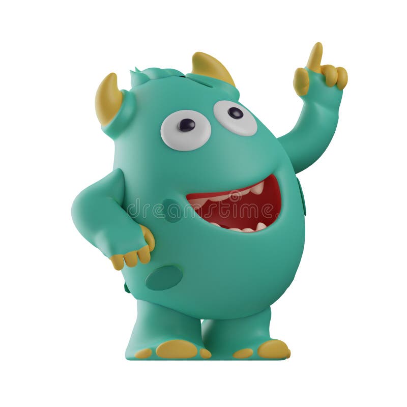 3D Cute Monster Cartoon Design Pointing and Looking Up Stock ...