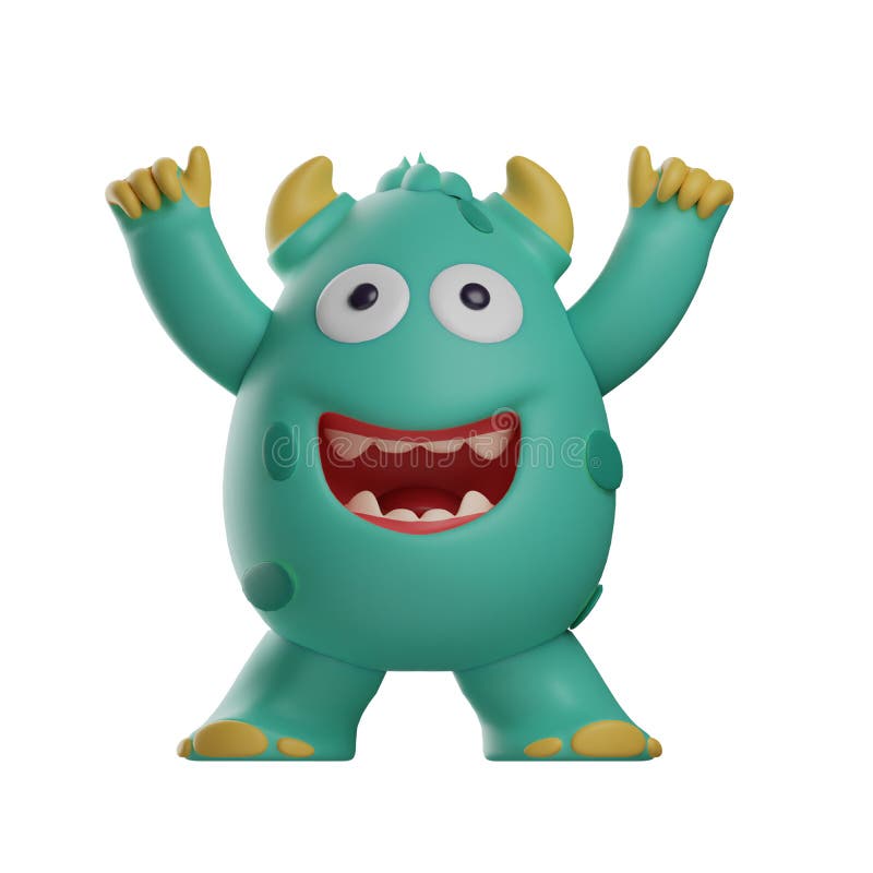 3D Cute Monster Cartoon Illustration with a Happy Face Stock ...